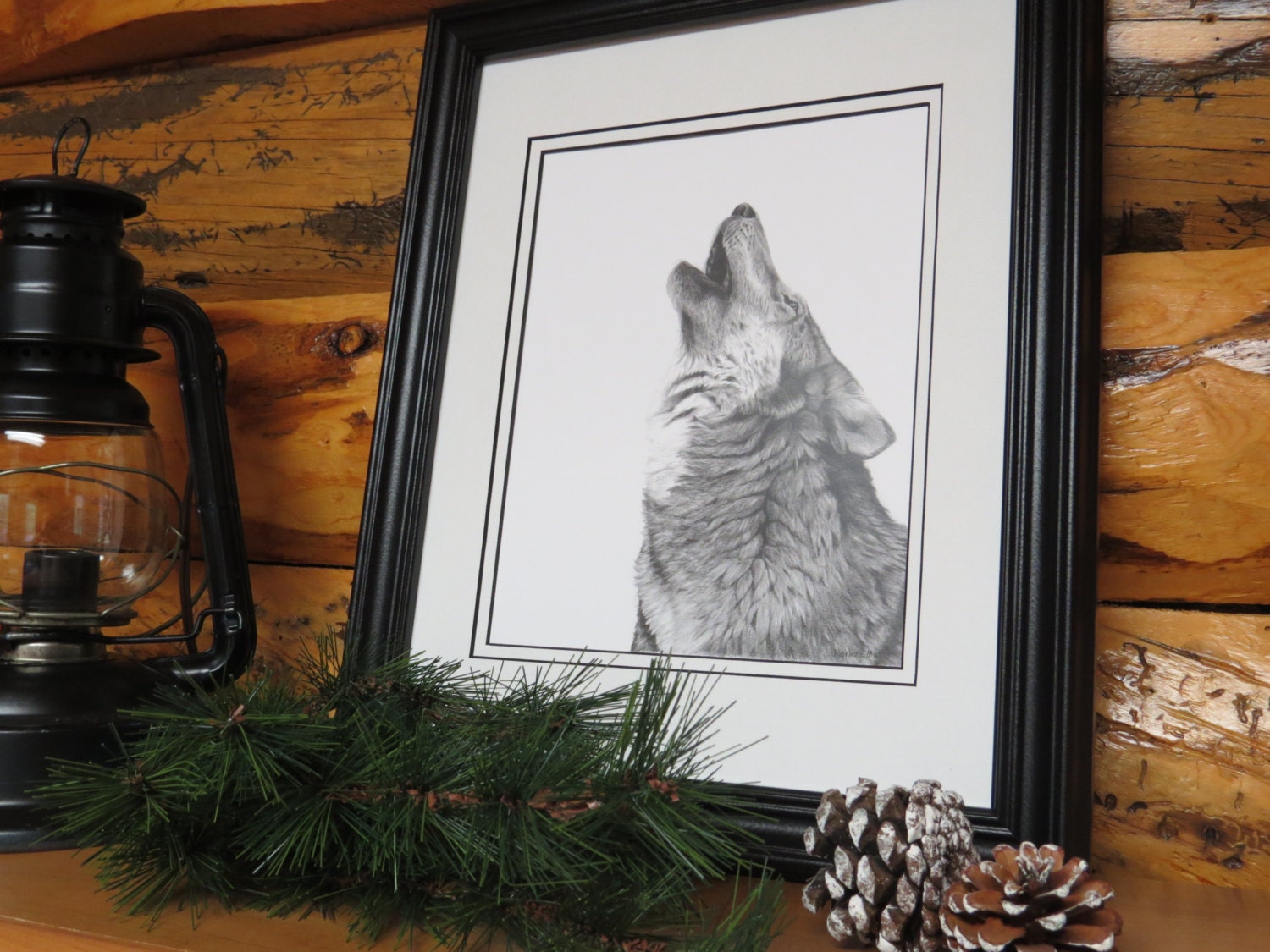 Wolf Art Print, Hand Drawn Wildlife Wall Art, Howling Wolf Pencil ...