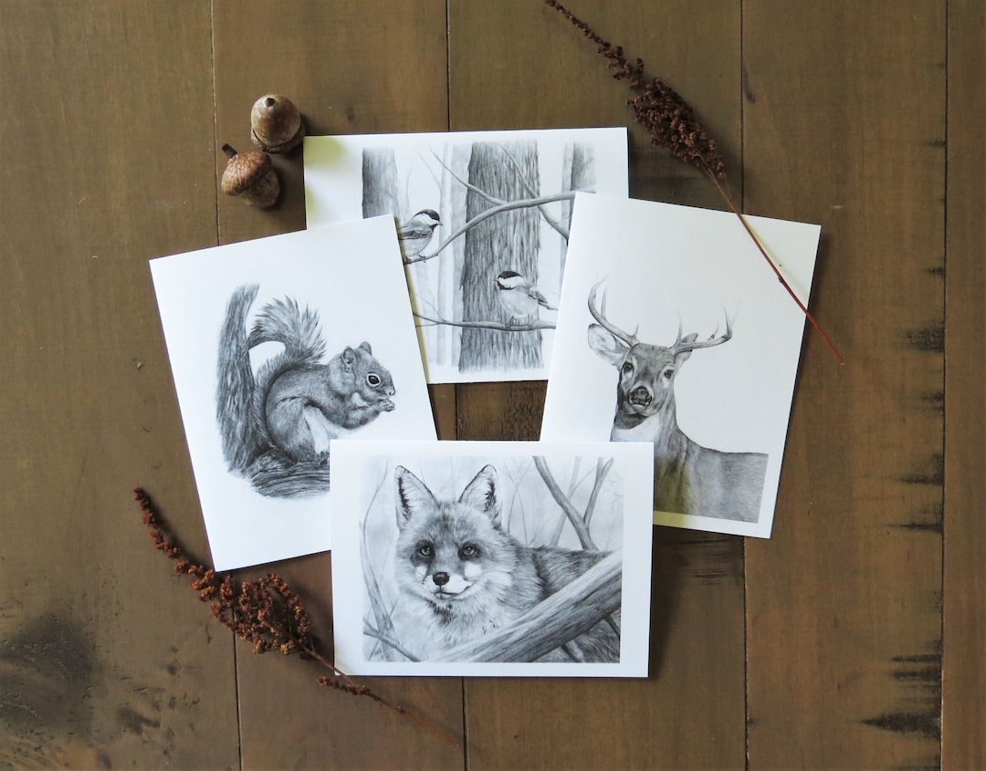 Woodland Animal Note Card Set, Wildlife Art Cards, Cards for Kids ...