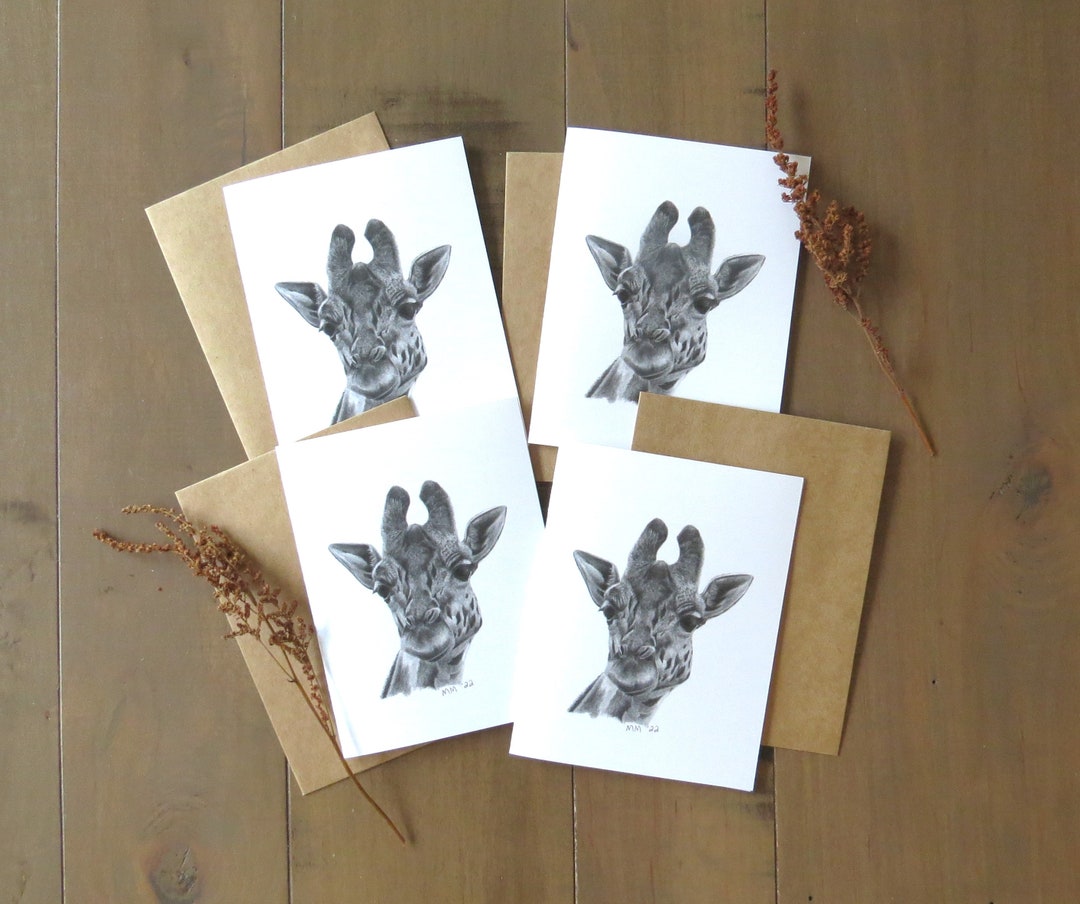 Giraffe Note Card Set, African Wildlife Art Card, Safari Animal Card ...