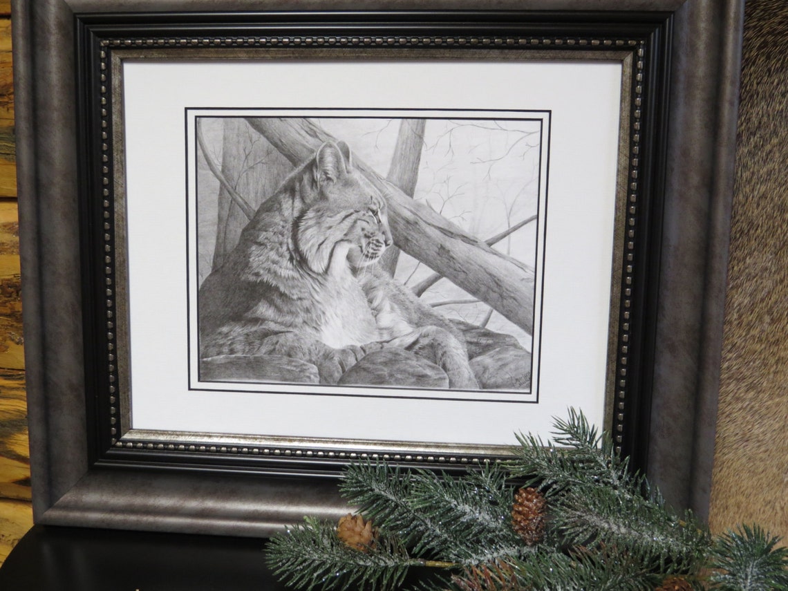Bobcat Art Print, Wildlife Wall Art for Log Cabin, Wild Cat Gift ...