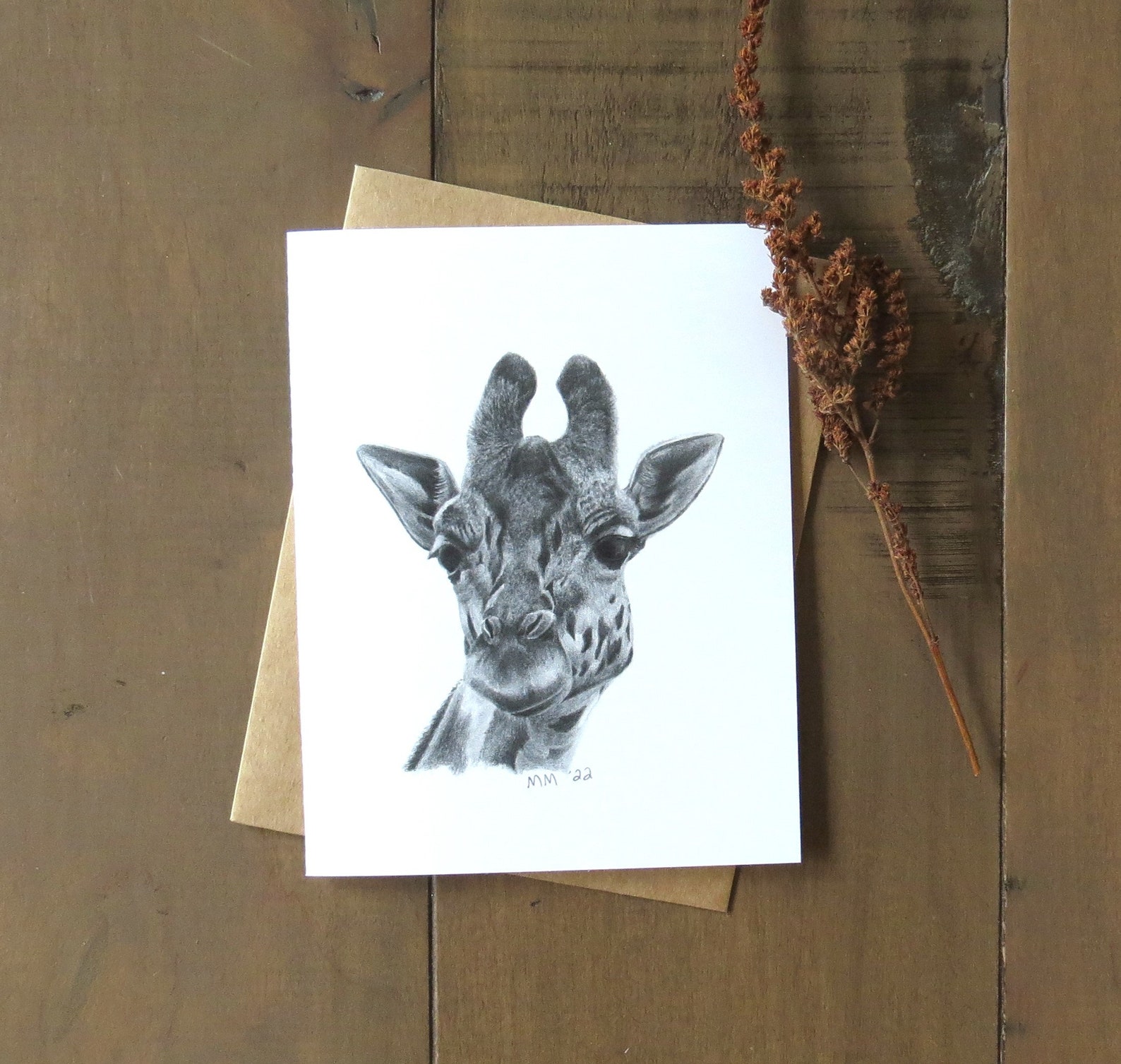 Giraffe Note Card Set, African Wildlife Art Card, Safari Animal Card ...
