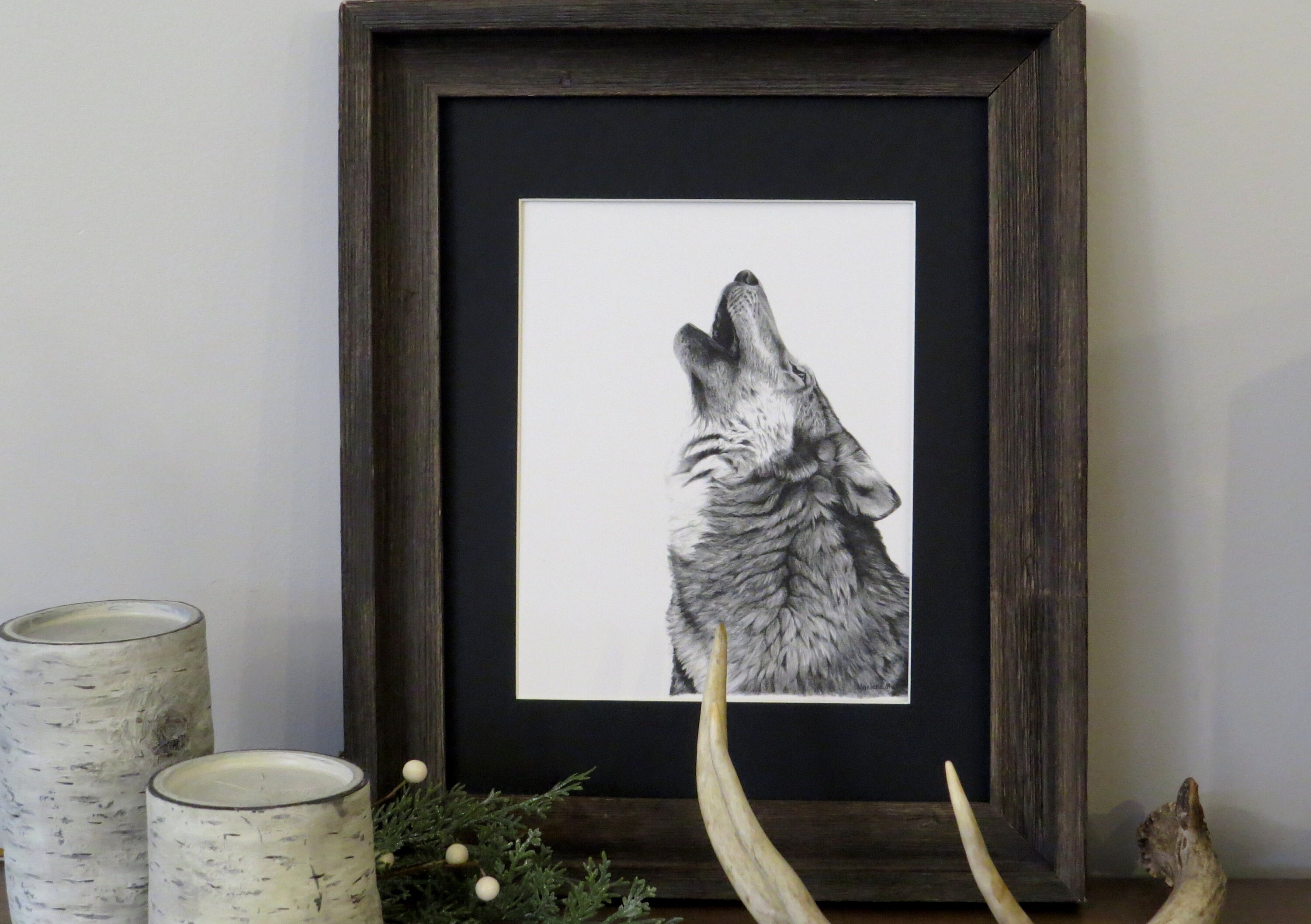 Wolf Art Print, Hand Drawn Wildlife Wall Art, Howling Wolf Pencil ...