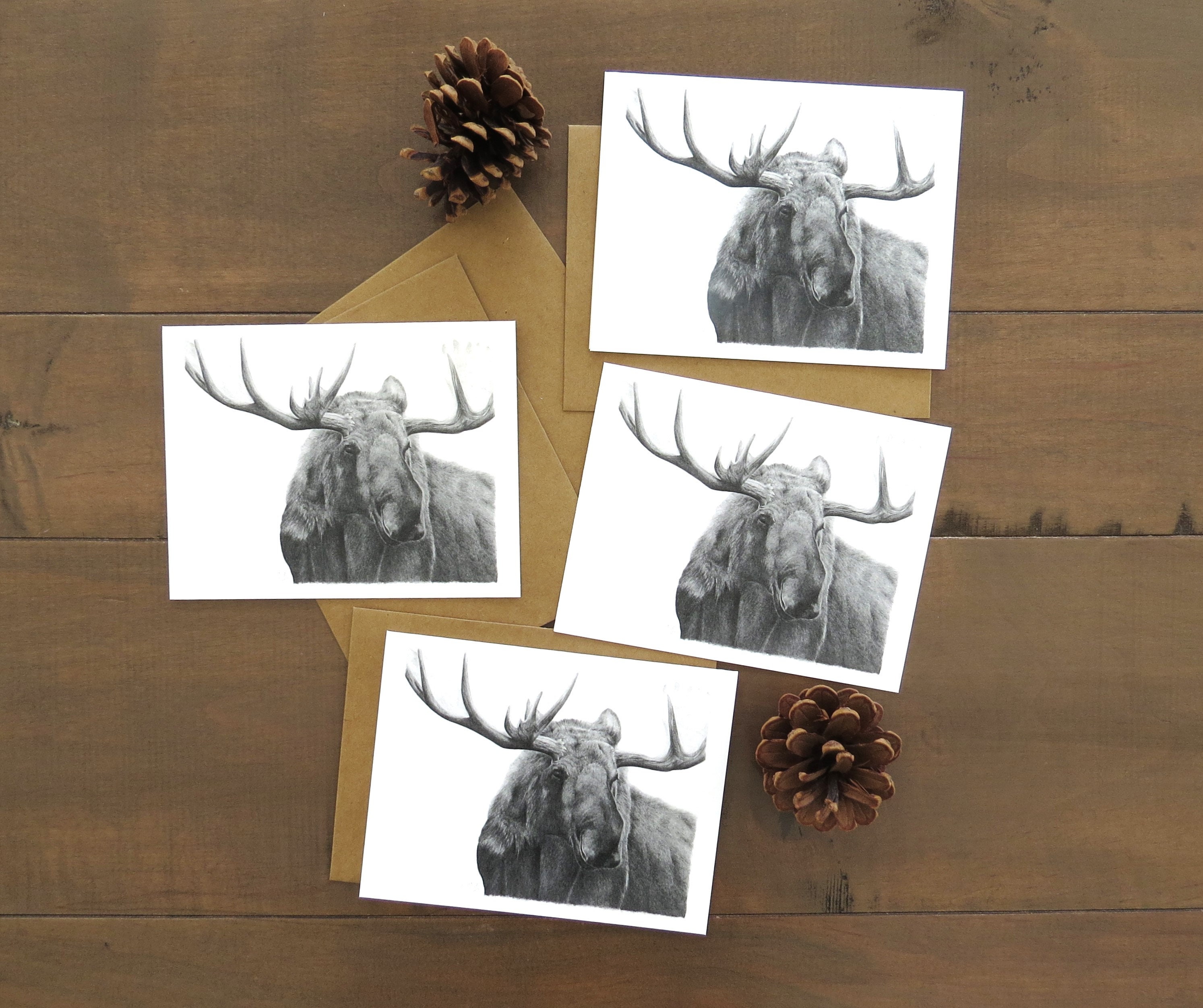 Moose Note Card Set, Wildlife Art Cards, Nature Cards, Moose Art Cards ...
