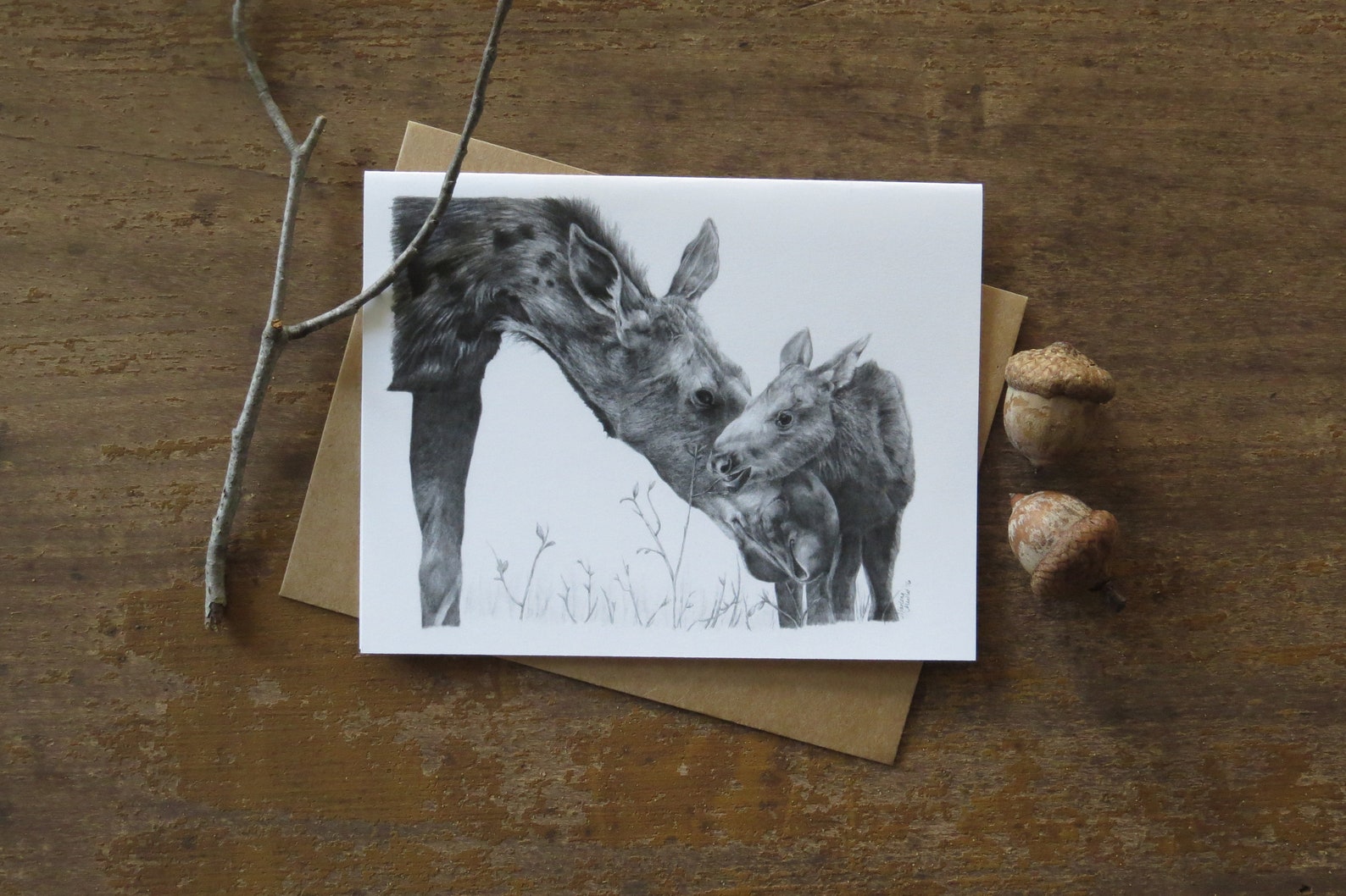 Moose Note Card Set, Wildlife Art Card, Moose With Baby, Moose Art ...
