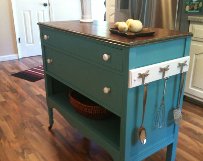 Repurposed Upcycled Dresser Made Into Charming Turquoise Aqua Kitchen ...