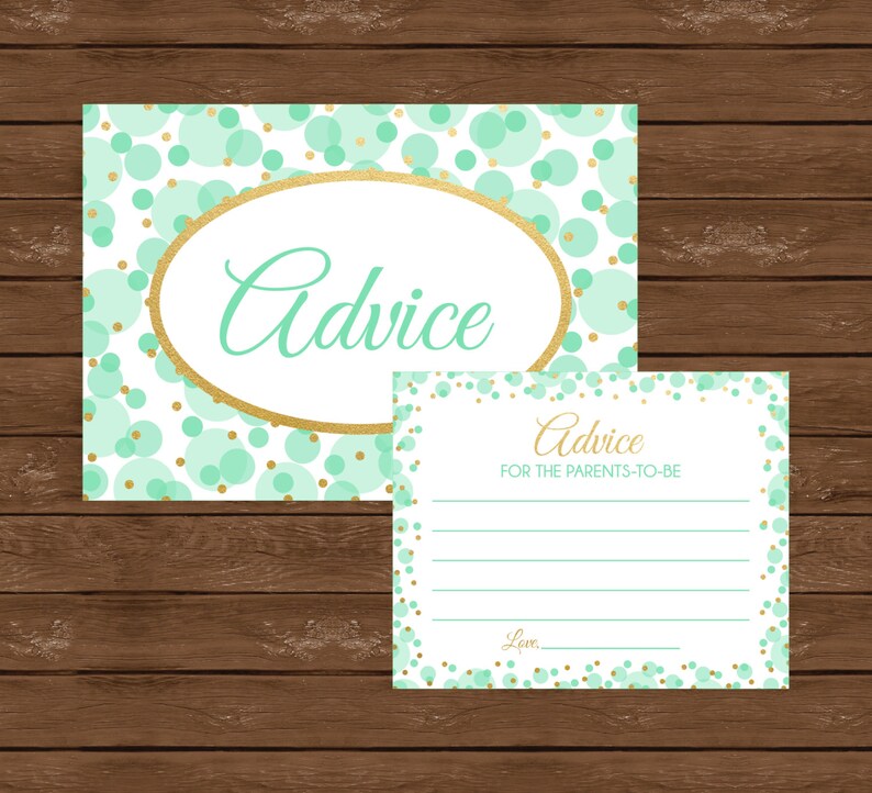 Mint and Gold Advice Card Printable Advice Cards Instant - Etsy