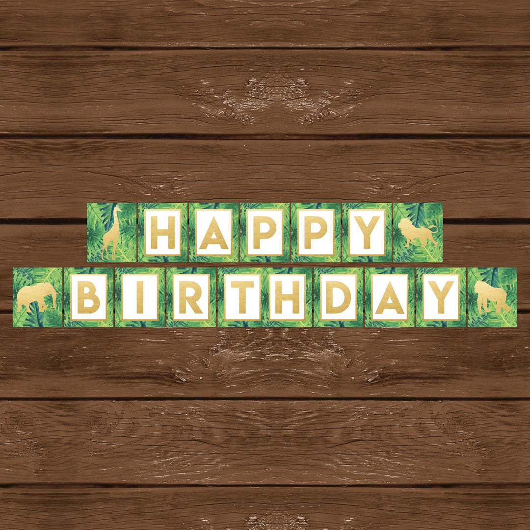 Jungle Safari Birthday Banner, Printable Birthday Banner, Happy ...
