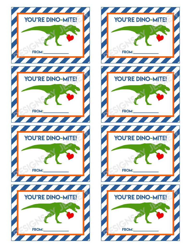 You're Dino-mite Valentine's Day Cards Dinosaur - Etsy