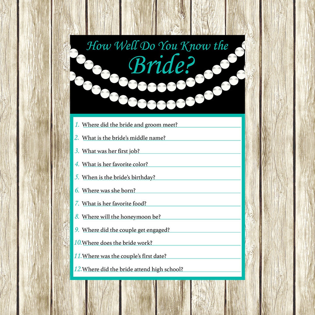 How Well Do You Know the Bride Game, Pearl Bridal Shower Game, Black ...