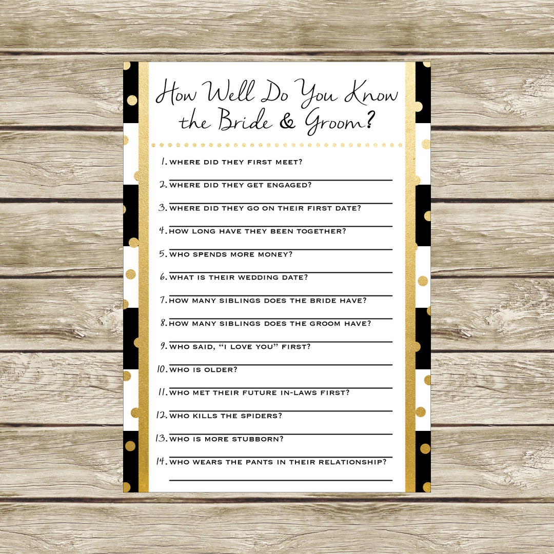 How Well Do You Know the Bride and Groom? Printable Game, Bride and ...