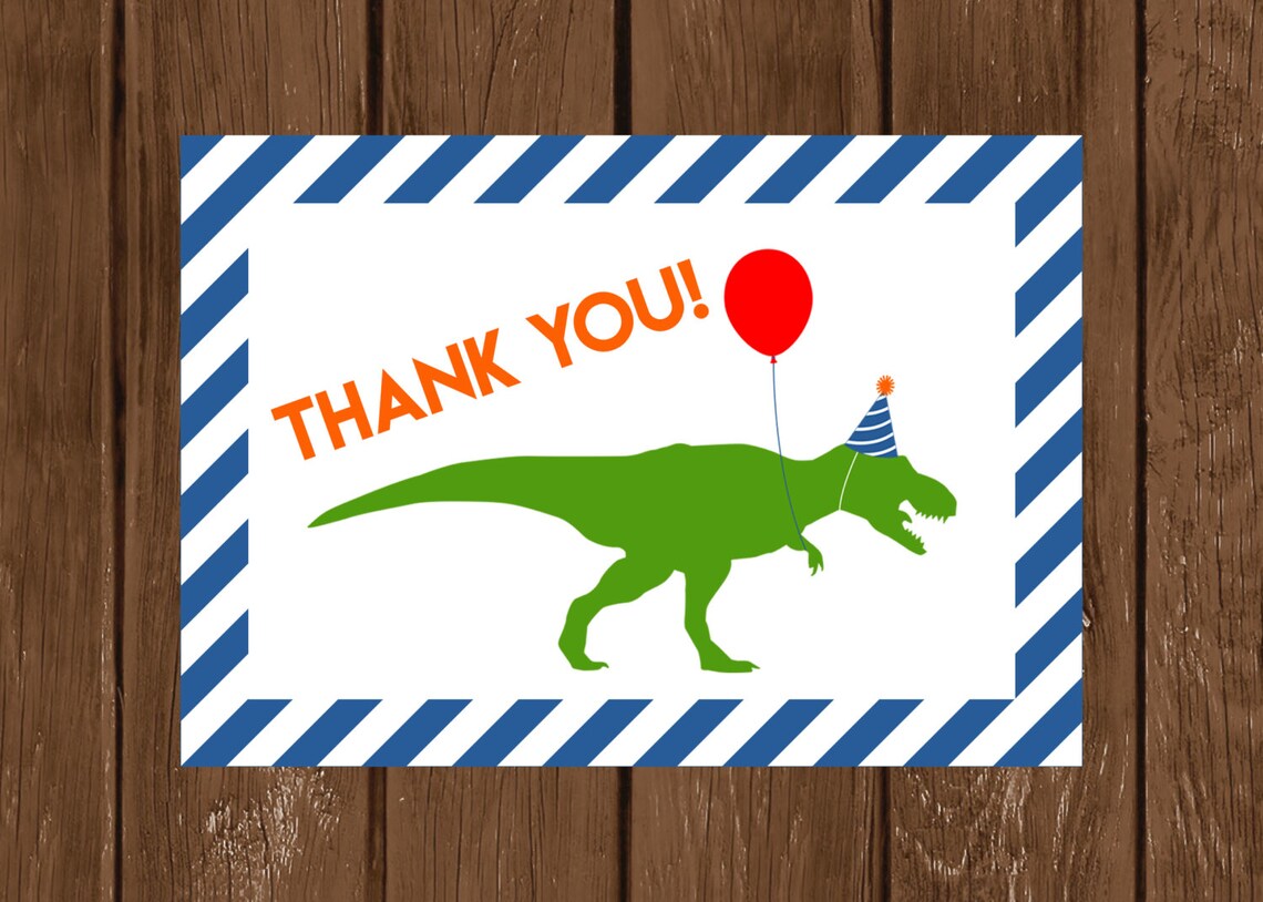 Dinosaur Thank You Card Dino Party Thank You Card Printable - Etsy