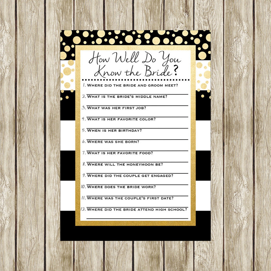 How Well Do You Know the Bride Game, White and Gold Bridal Shower Game ...