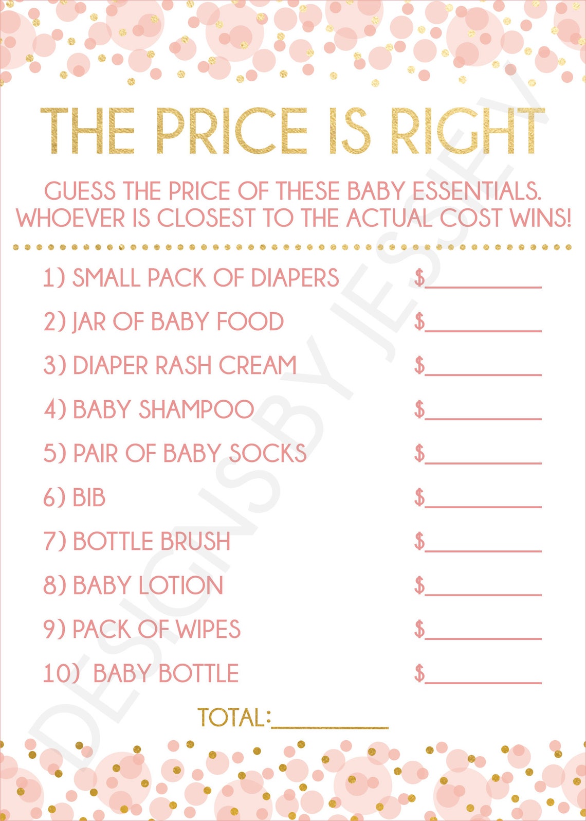 The Price is Right, Printable Baby Shower Game, Pink and Gold Baby ...