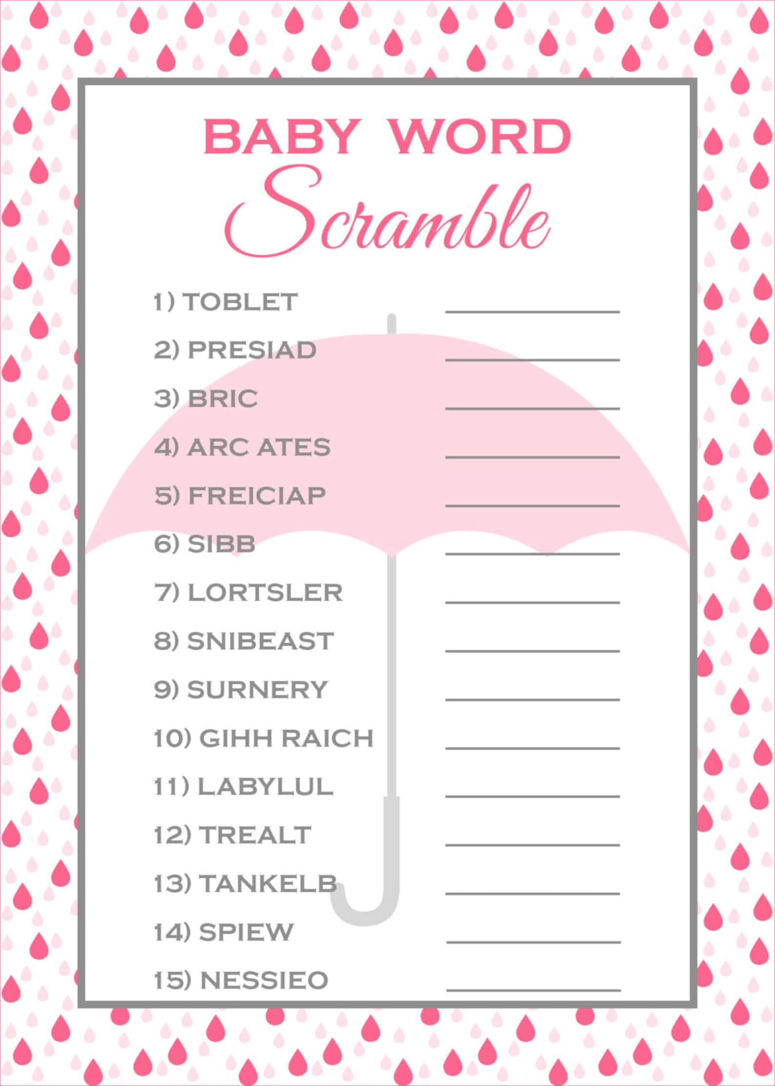 Baby Word Scramble Printable Baby Shower Game Pink and Grey - Etsy
