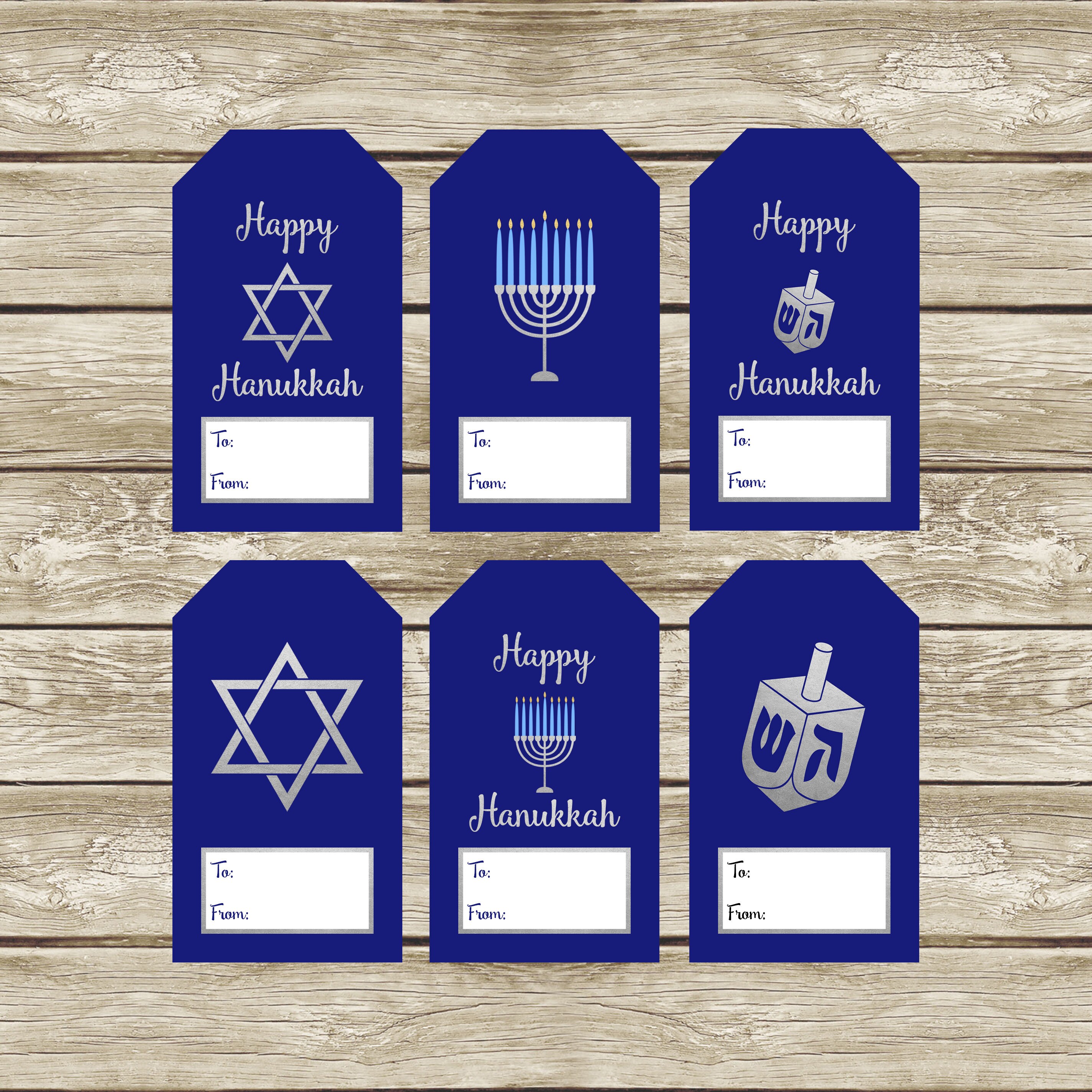 Hanukkah Gift Tags, Printable Gift Tags, Navy and Silver, Instant ...
