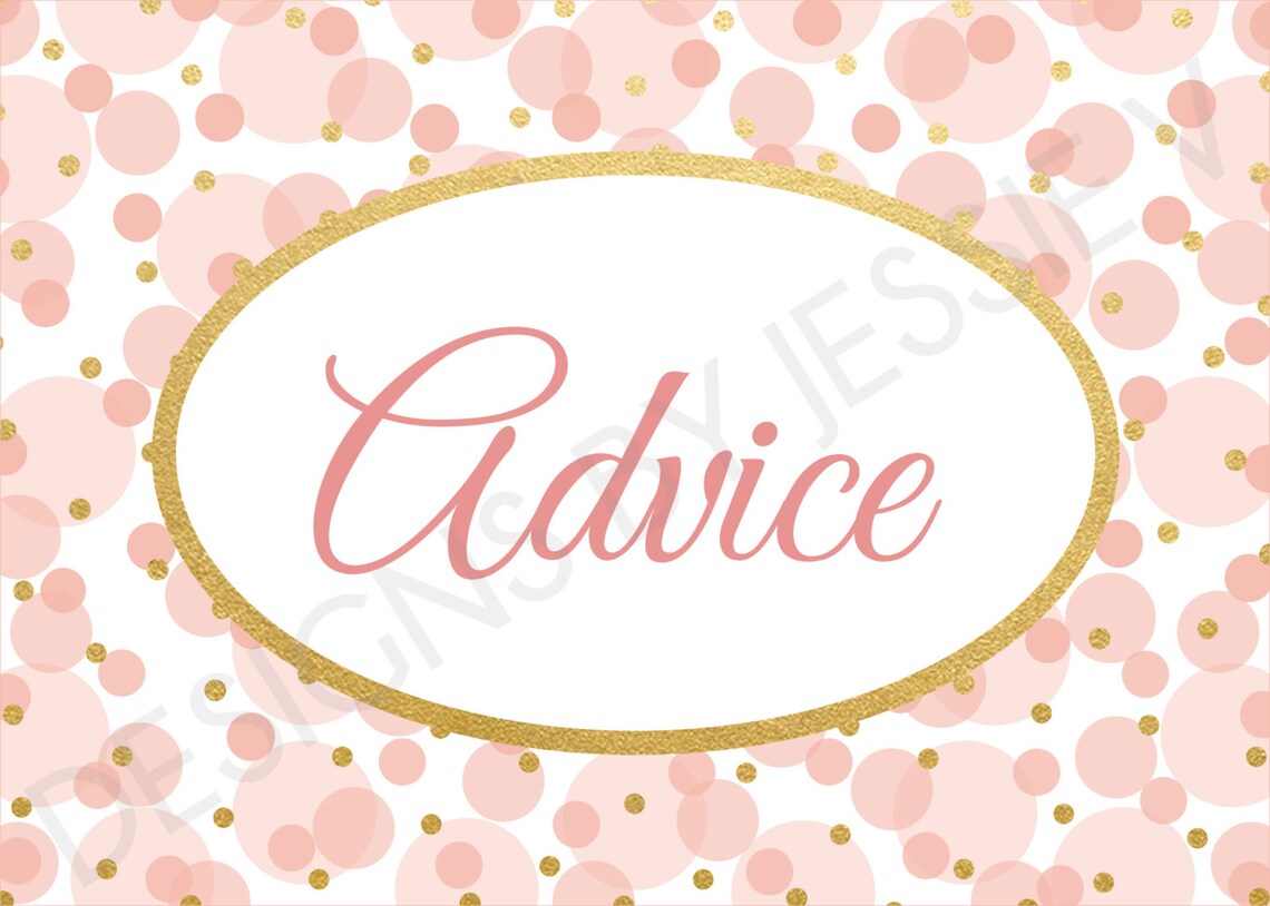 Pink and Gold Advice Cards Printable Advice Cards Baby | Etsy