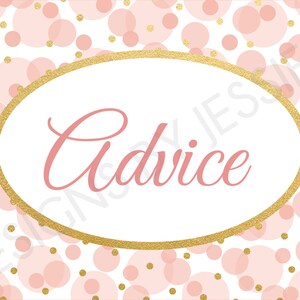 Pink and Gold Advice Cards, Printable Advice Cards, Baby Shower Advice ...