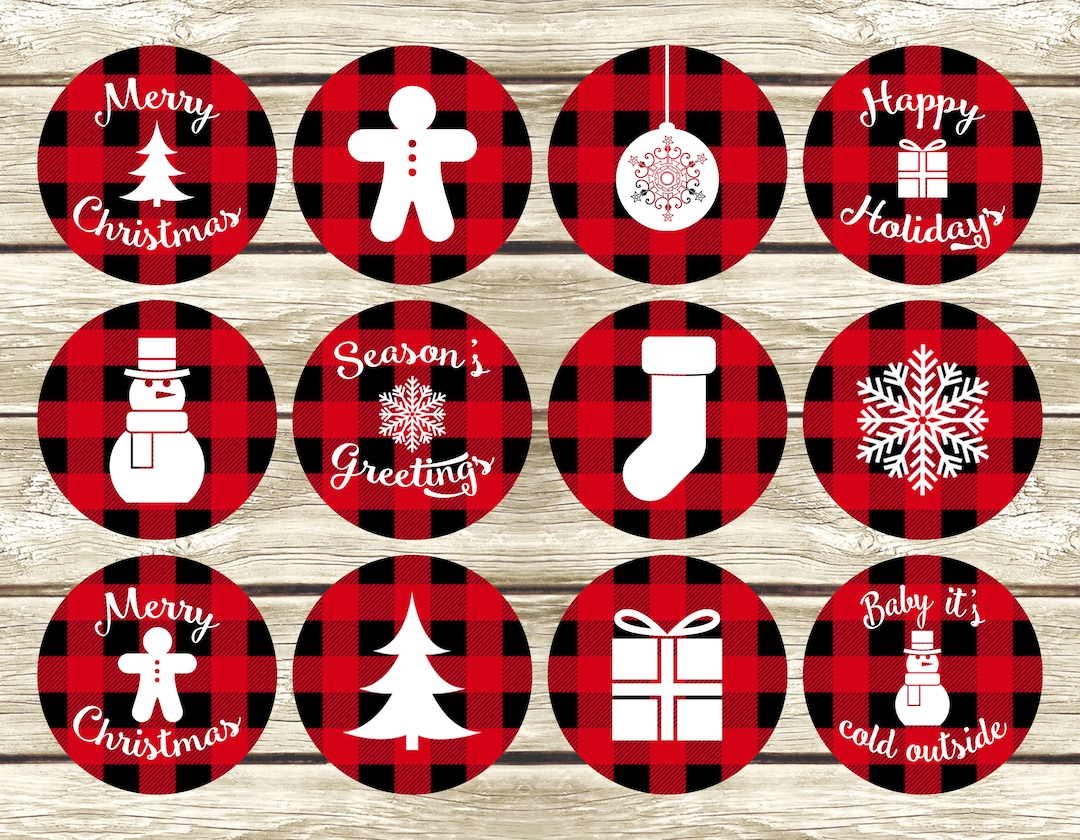 Printable Christmas Stickers, Christmas Gift Tags, Buffalo Plaid ...