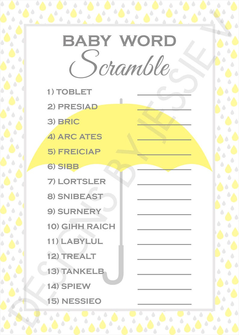 Baby Shower Word Scramble Printable Baby Word Scramble - Etsy