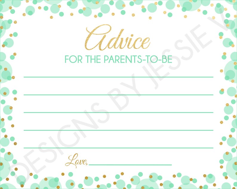 Mint and Gold Advice Card Printable Advice Cards Instant - Etsy