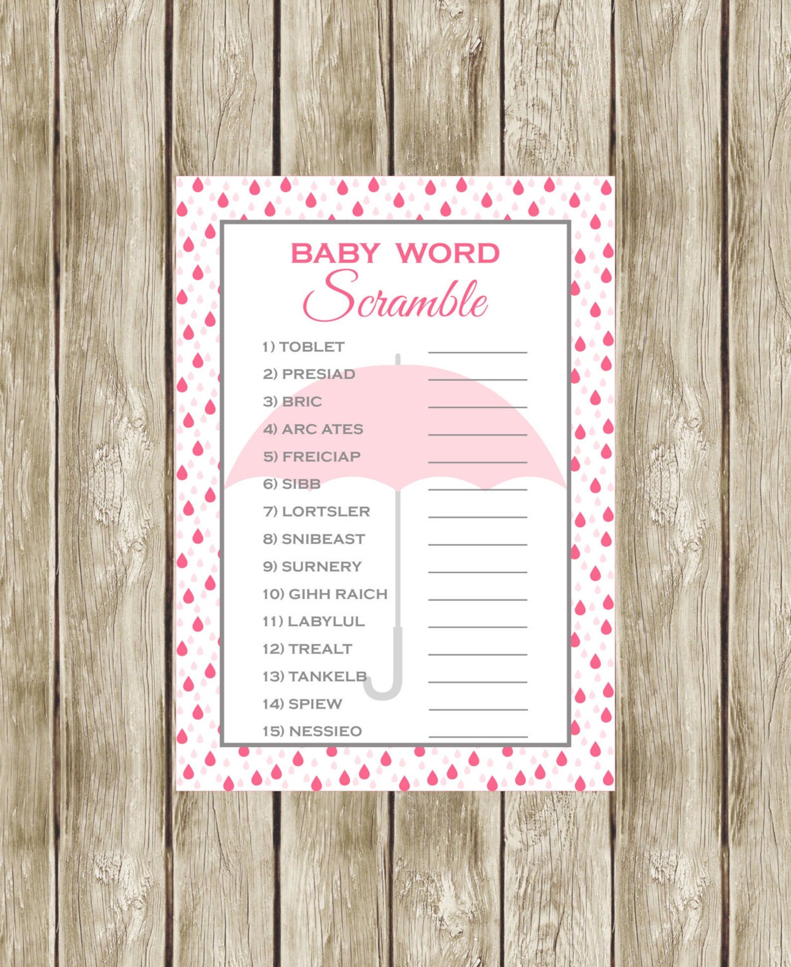 Baby Word Scramble Printable Baby Shower Game Pink and Grey - Etsy