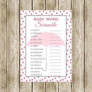 Baby Word Scramble, Printable Baby Shower Game, Pink and Grey Baby ...