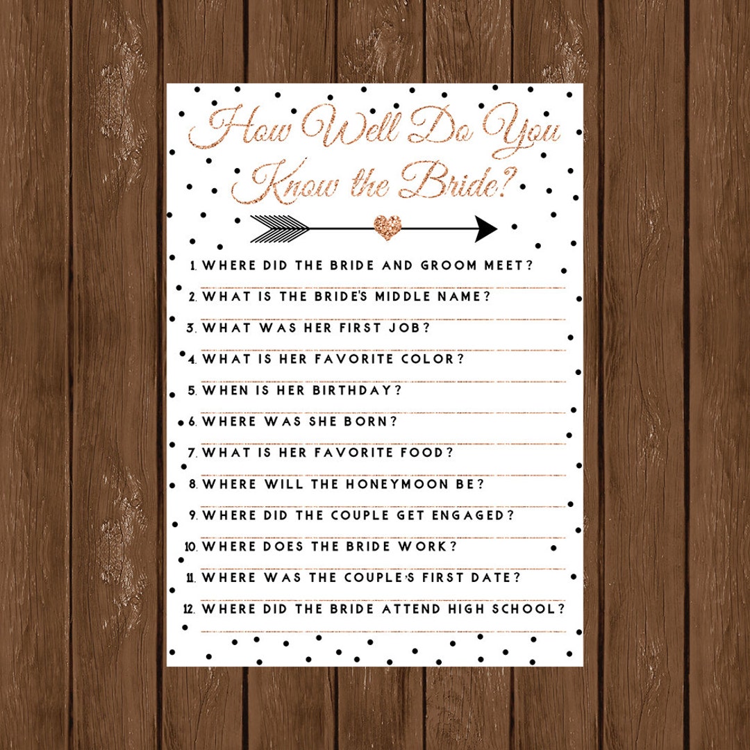 How Well Do You Know the Bride, Bridal Shower Game, Printable Bridal ...