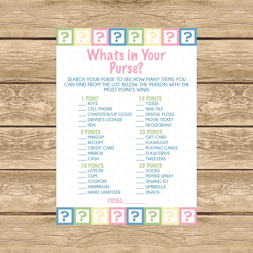 What's in Your Purse?, Printable Baby Shower Game, Instant Download ...