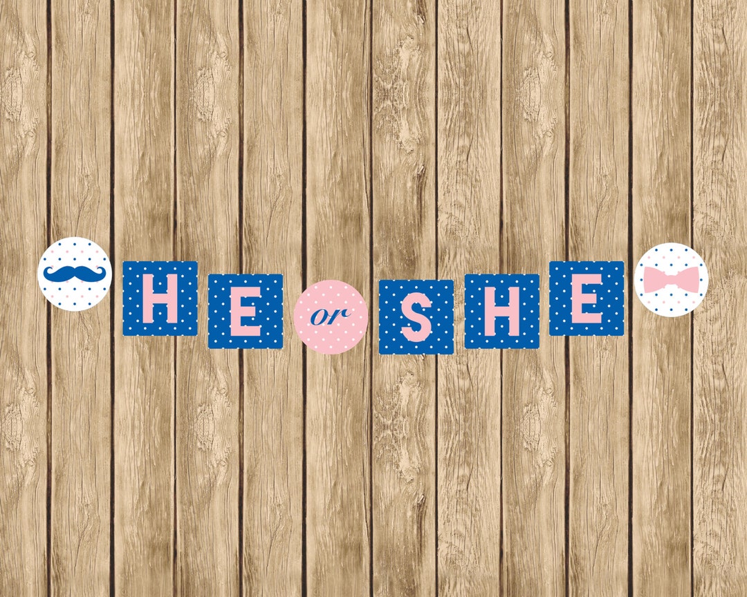 Printable He or She Banner, Gender Reveal Banner, He or She Banner ...