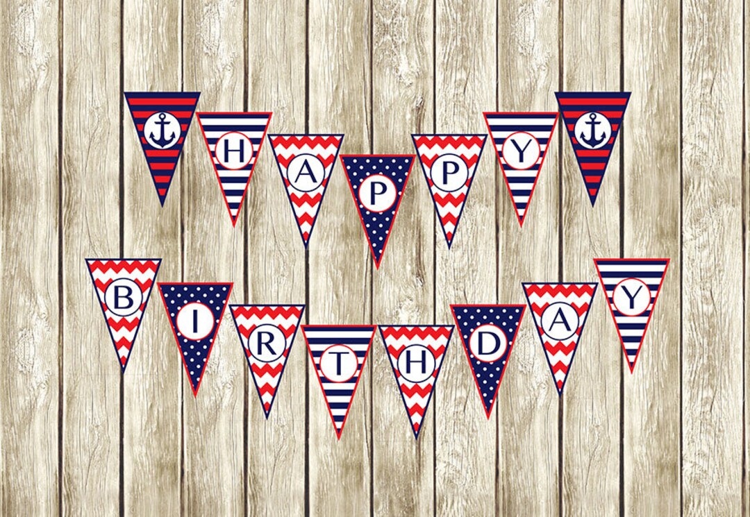 Nautical Birthday Banner, Nautical Happy Birthday Banner, Instant ...