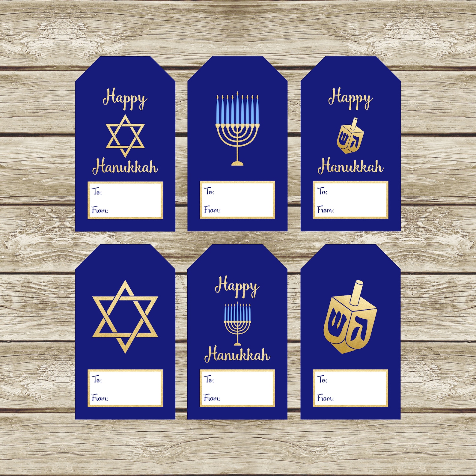 Hanukkah Gift Tags, Printable Gift Tags, Navy and Gold, Instant ...