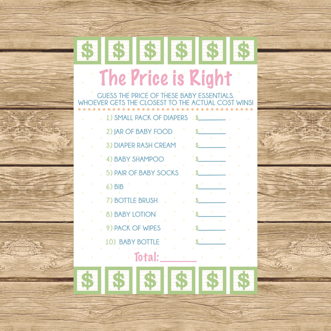 The Price is Right, Printable Baby Shower Game, Instant Download, Baby ...