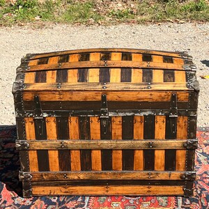 Antique Refinished Oak Slat Trunk, Vintage Storage, Farmhouse Style, Ca ...