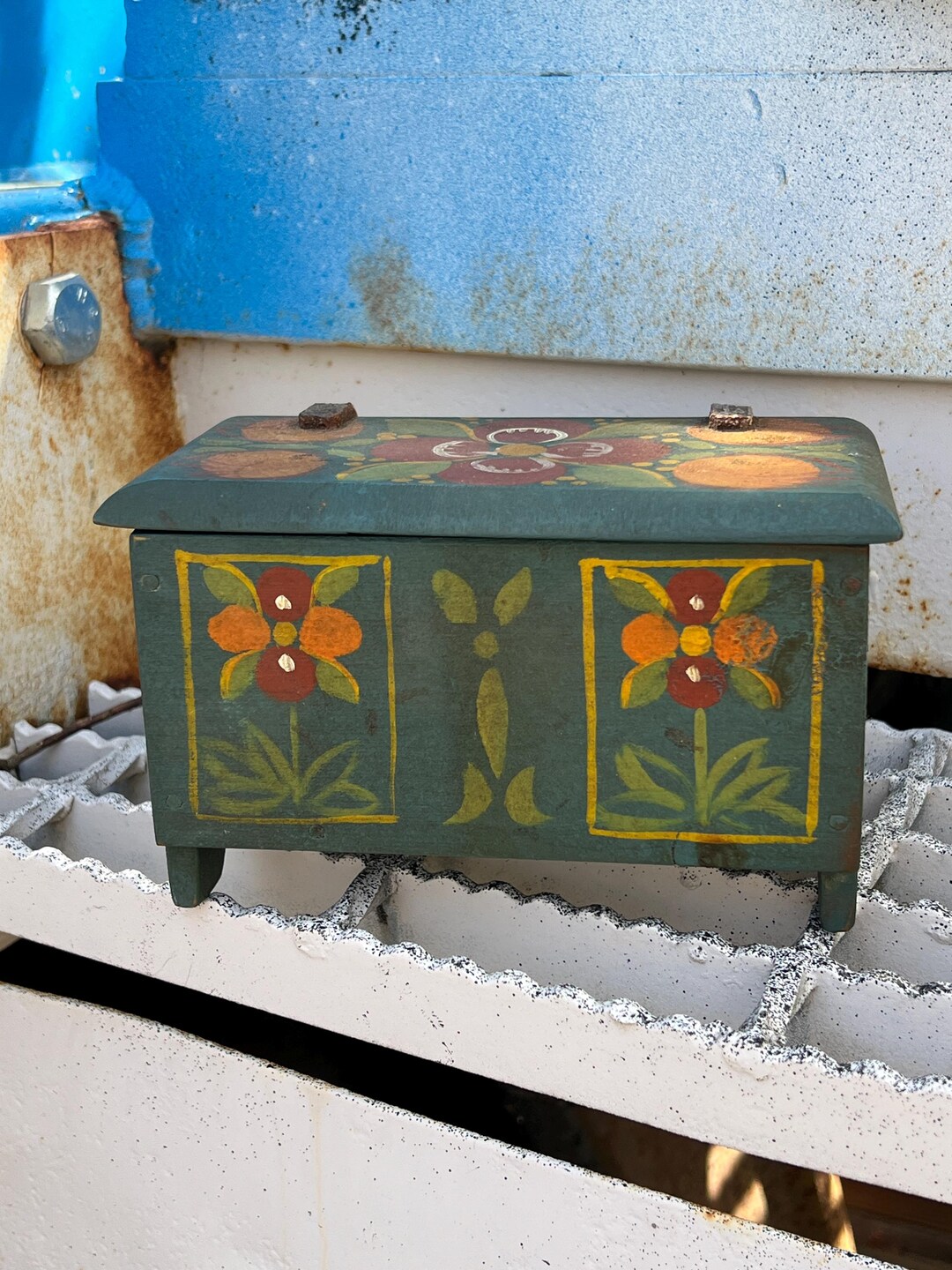 Vintage Blue Rosemalt Style Small Box, Floral Pattern, Jewelry Box ...