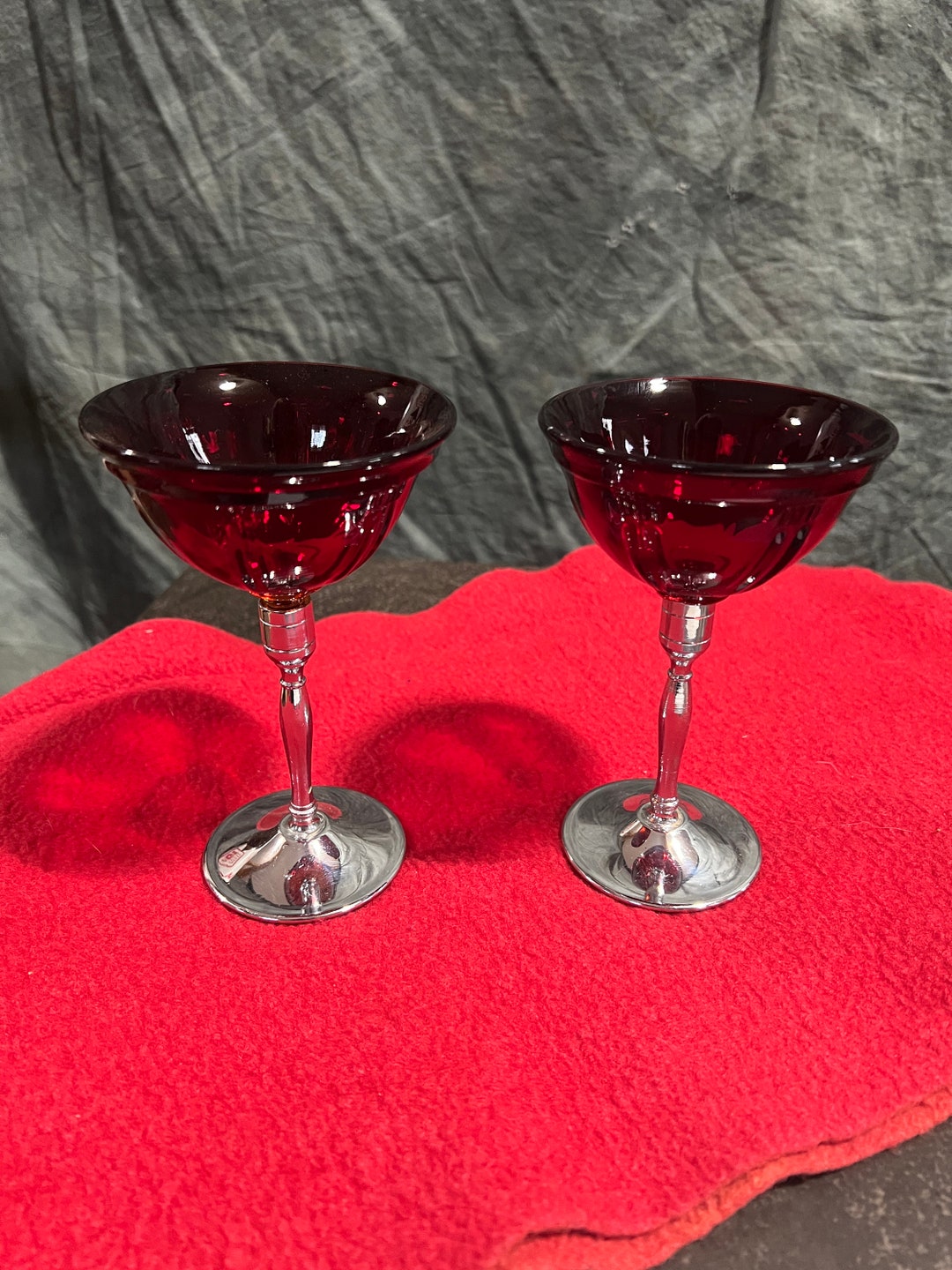 Art Deco Chrome Cocktail Goblets,set of 2, Screw Stems, Glass Goblets ...