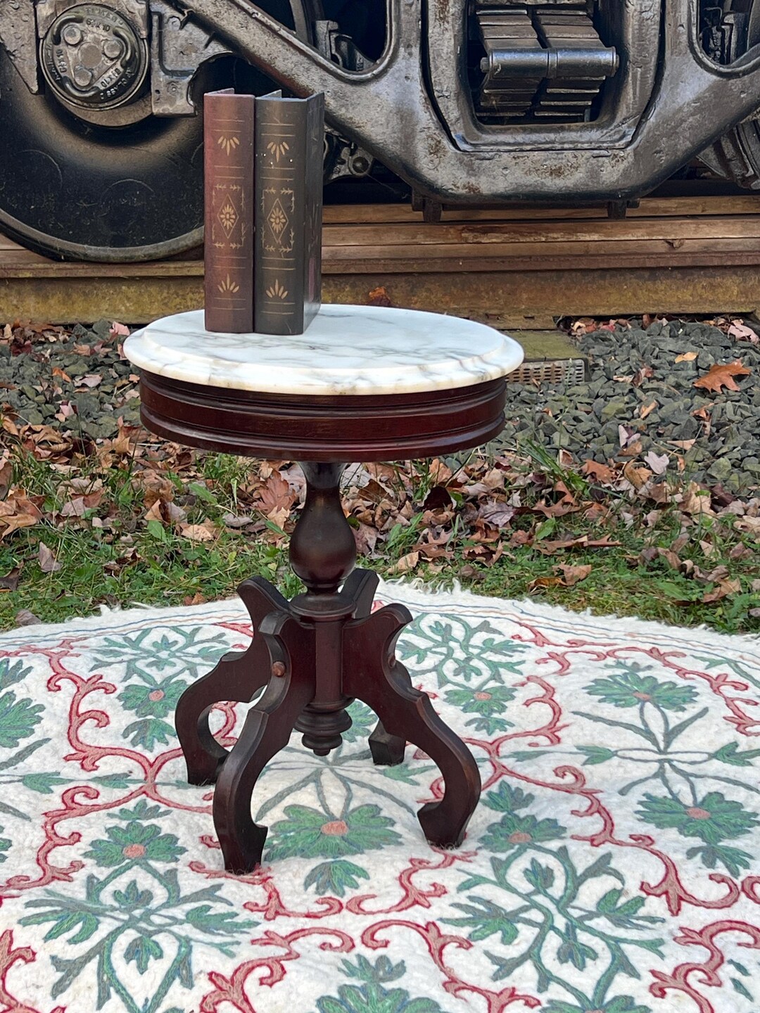 Marble Top Plant or Side Table, Wood Base, Small Table, Apartment Decor ...