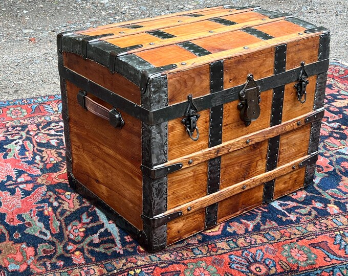 Antique Refinished Trunk Ca. 1890's - 1900's, Slightly Curved Top Trunk ...