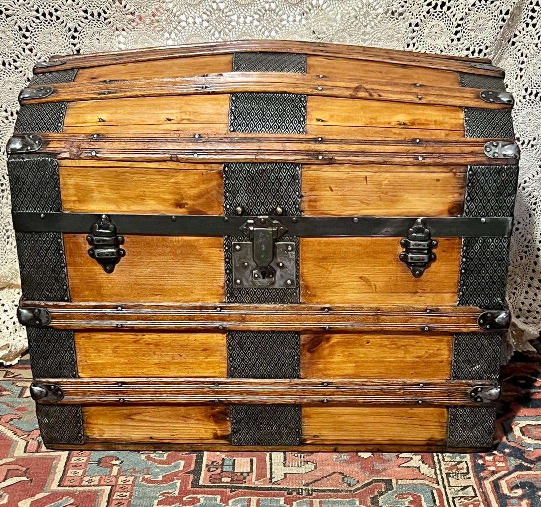 Antique Refinished Trunk, Dometop, Vintage Storage, Great Size, Ca ...