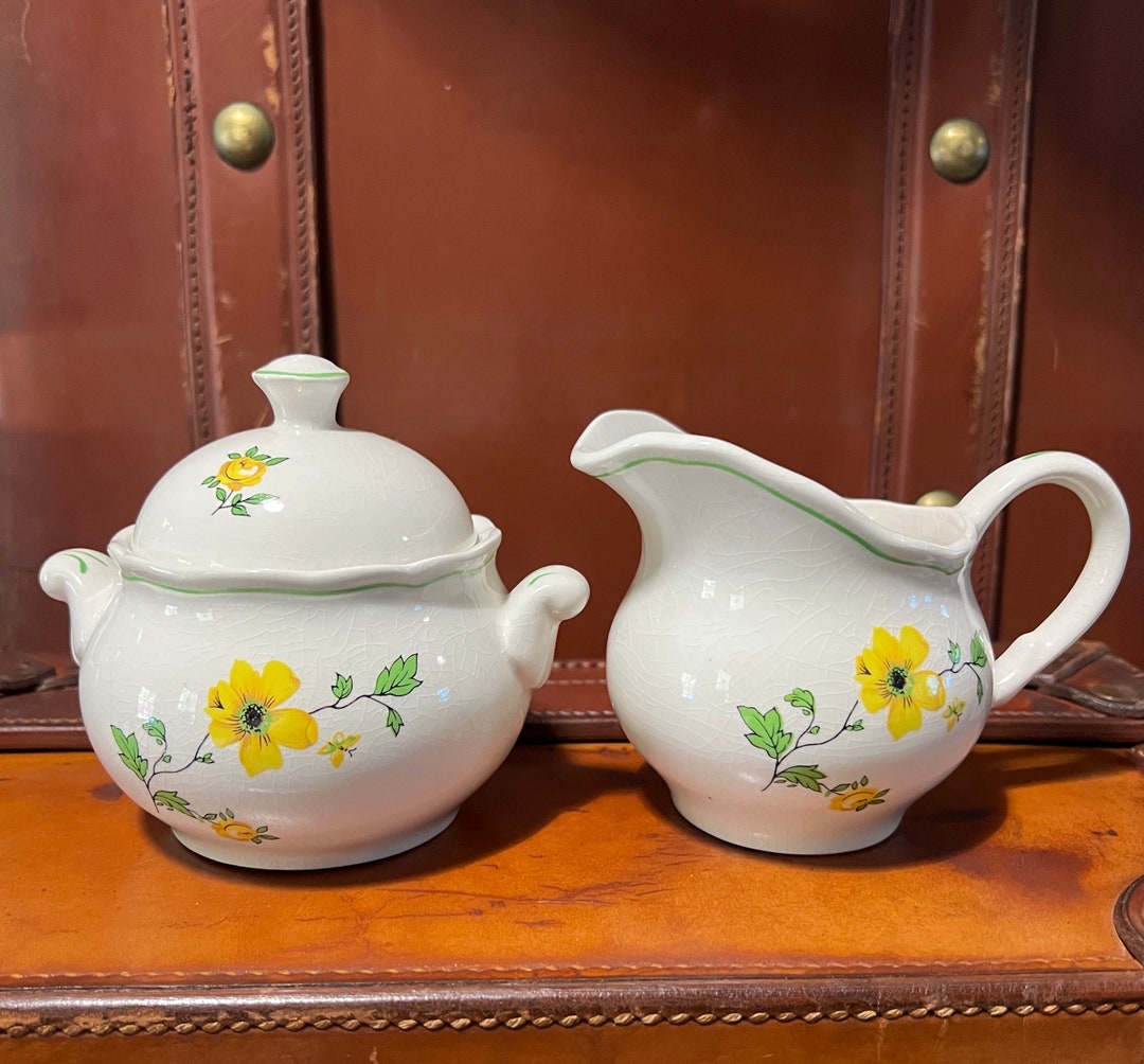 Caroline Pattern Sugar and Creamer Set, Enoch Wedgwood, Yellow Flowers ...