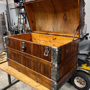 Antique Refinished Oak Slat Trunk, Vintage Storage, Ca. 1890's ...