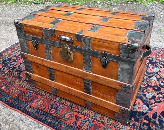 Antique Refreshed True Flat Top Trunk - Medium Trunk, Ca. 1890's Coffee ...