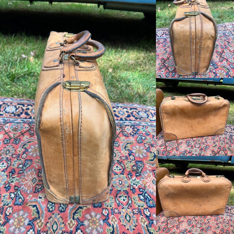 Vintage Leather Suitcase Set: Stackable Home Decor, Presto Lock - Etsy