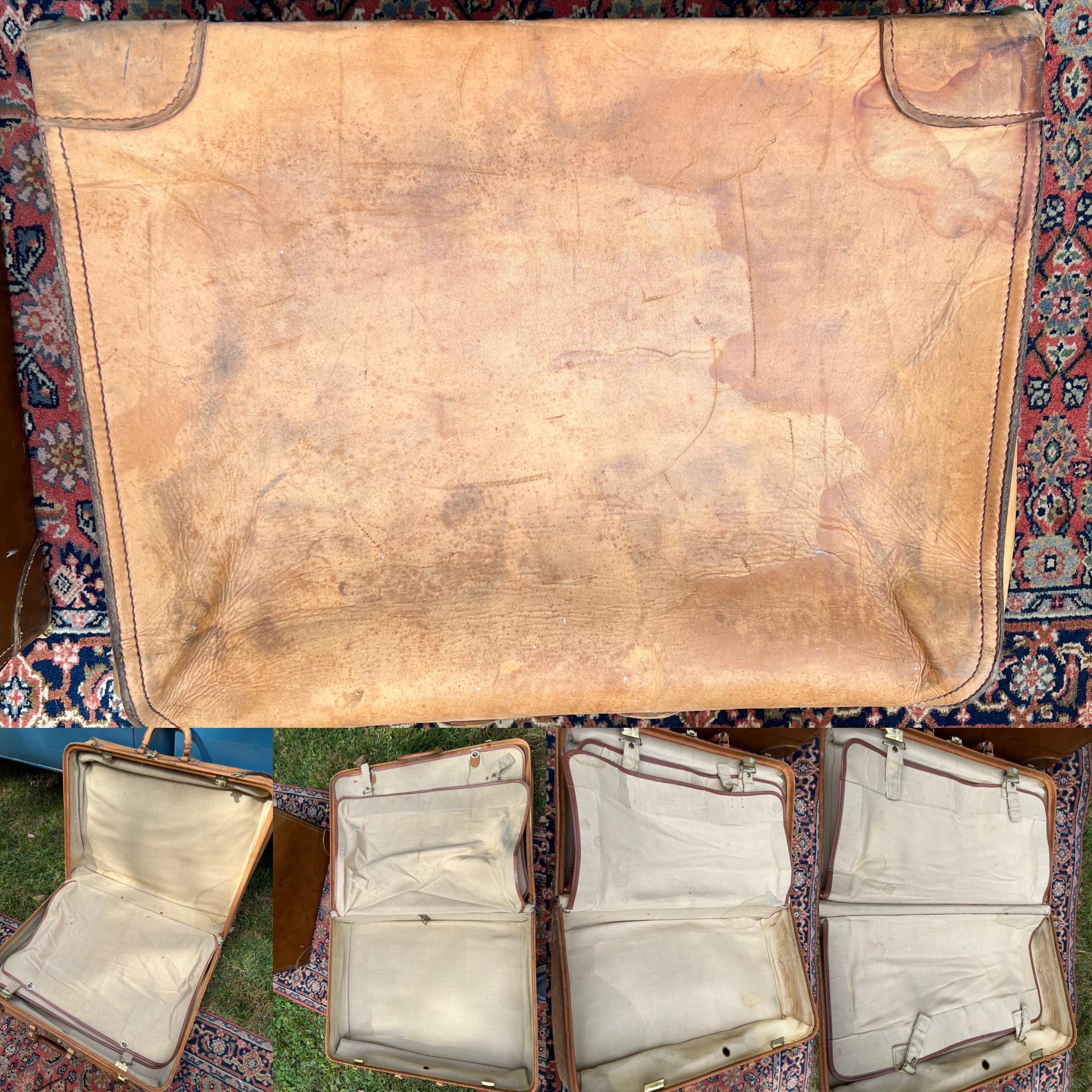 Vintage Leather Suitcase Set: Stackable Home Decor, Presto Lock - Etsy