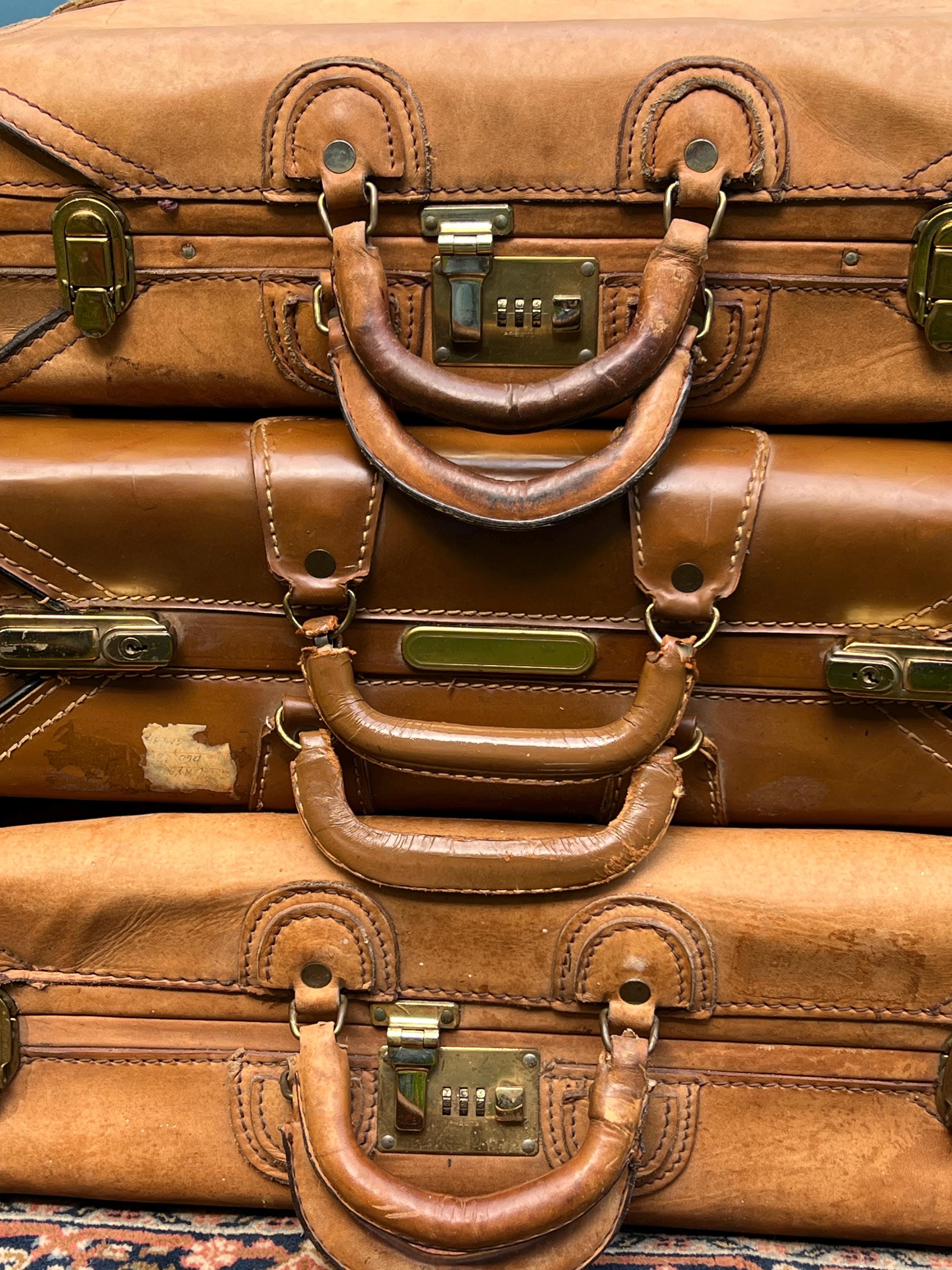 Vintage Leather Suitcase Set: Stackable Home Decor, Presto Lock - Etsy