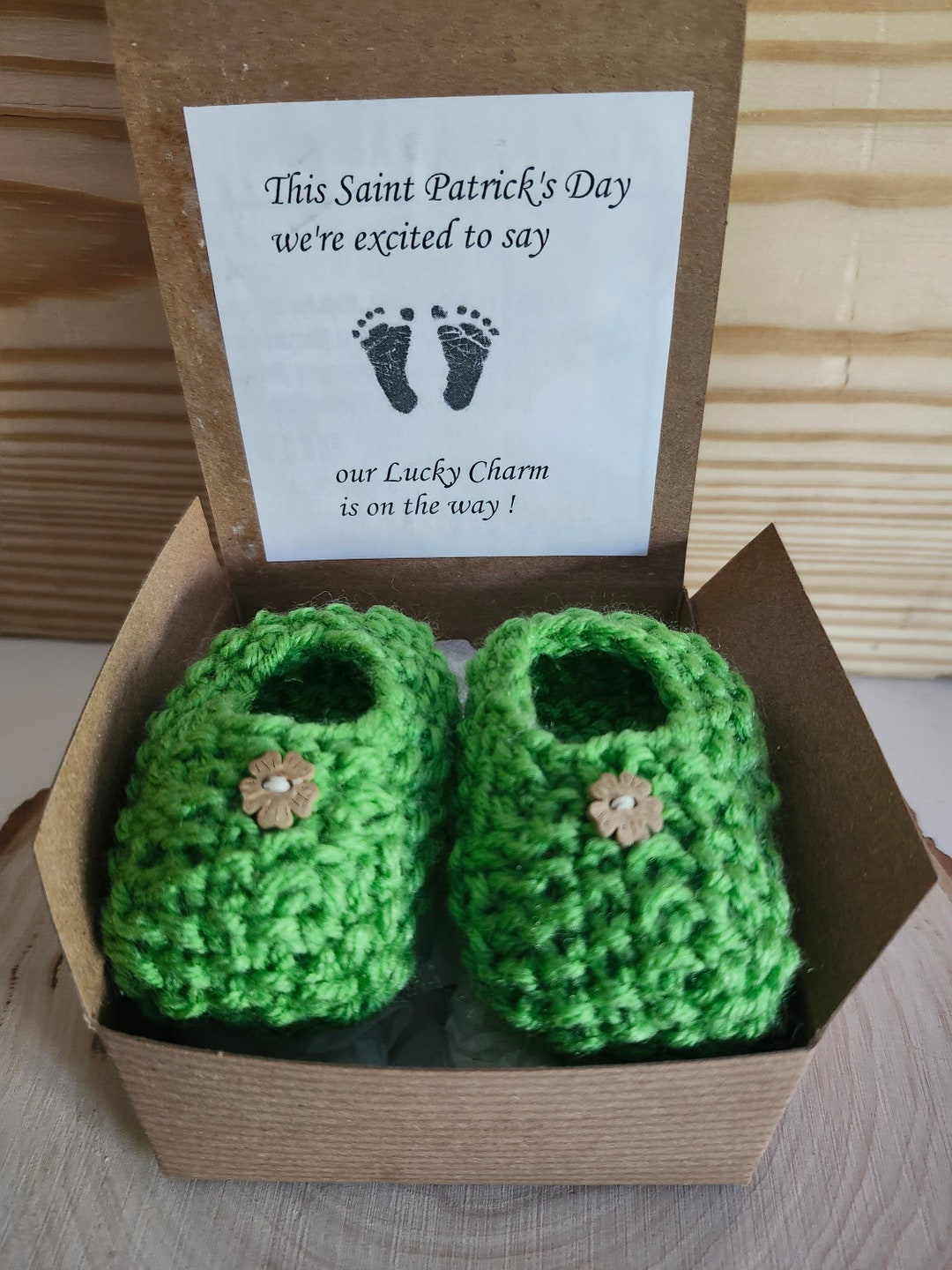 March Pregnancy Reveal, Green Baby Booties, Loafers, Reveal Box, REVEAL ...