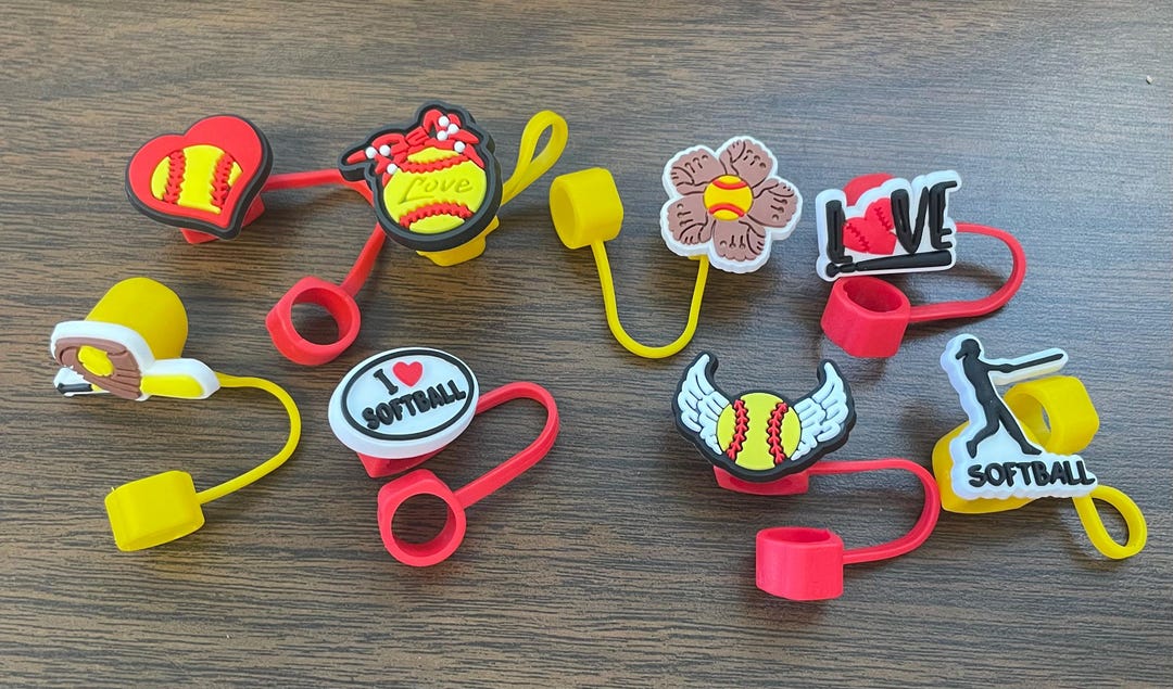 Softball Straw Toppers Set for Stanley, Set of 8 Softball Straw Toppers ...