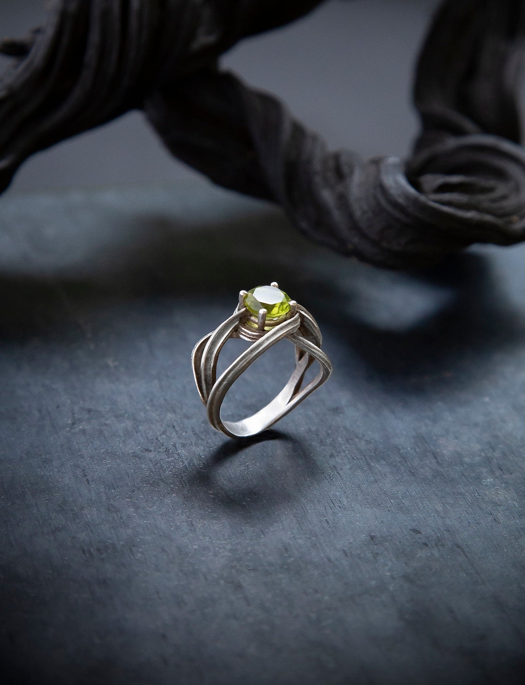 Quenya Ring - Art Nouveau Engagement Ring With Peridot , Aquamarine ...