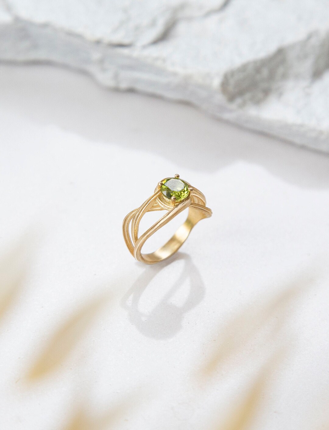 Golden Quenya Ring - Art Nouveau Engagement Ring With Peridot ...