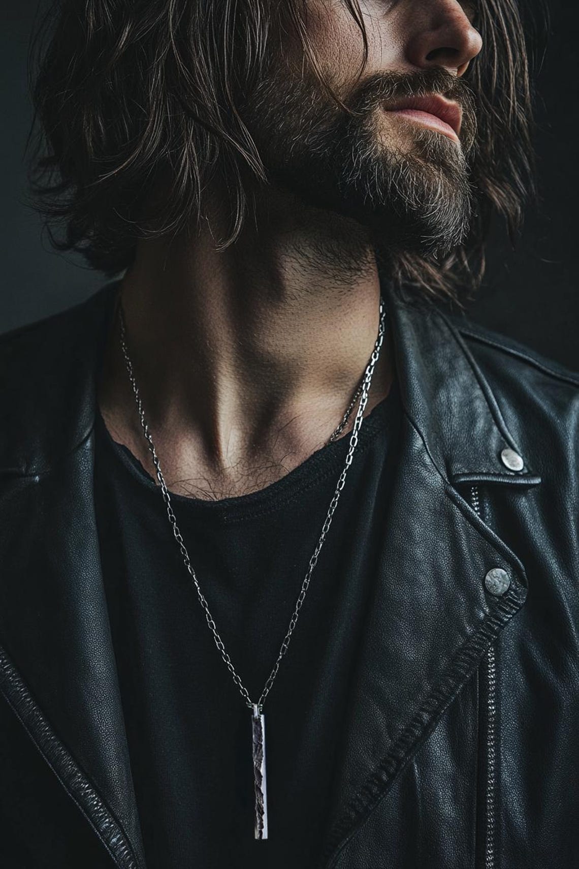 Long Rift Necklace - Mens Silver Necklace , Mens Brutalist Necklace ...