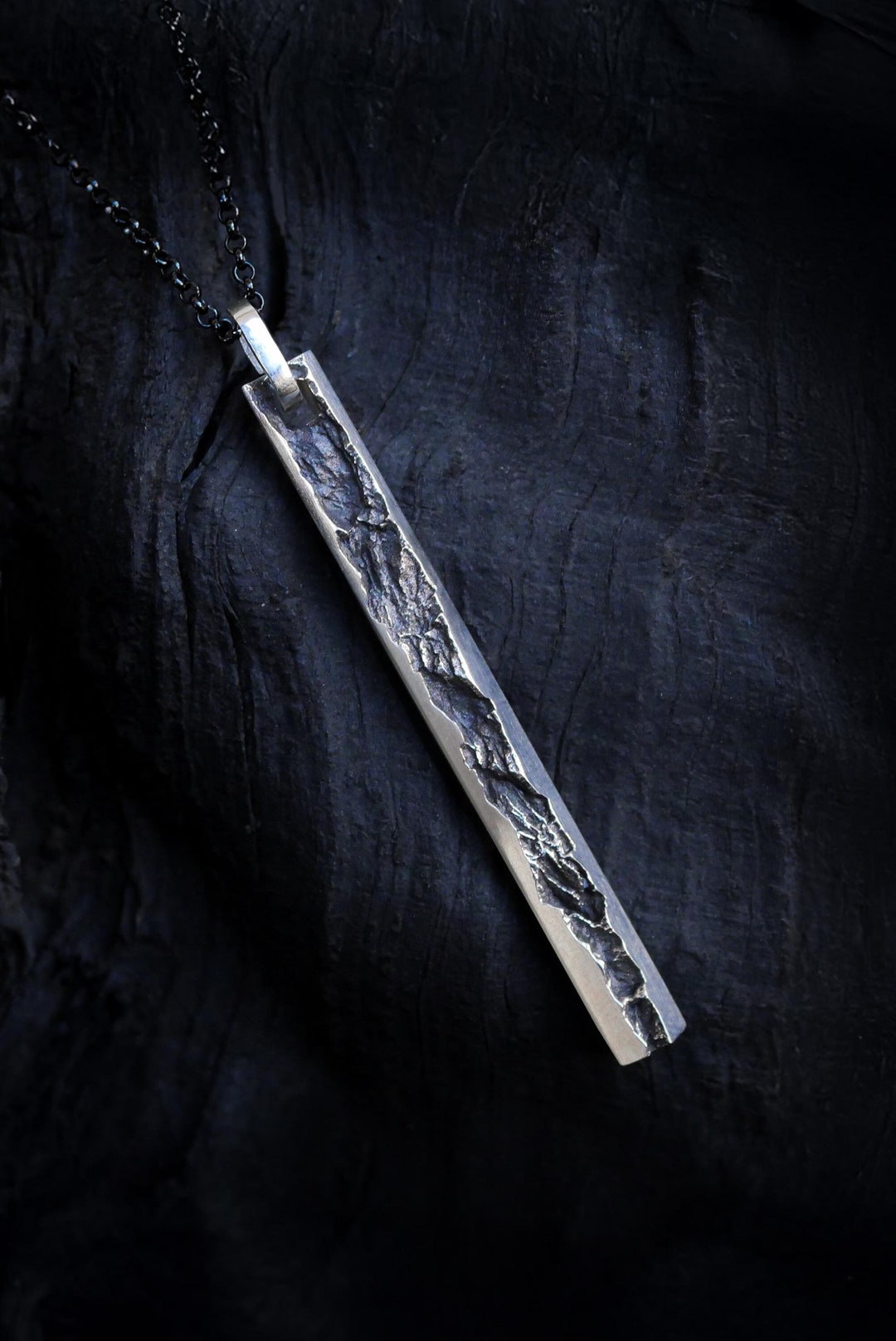 Long Rift Necklace - Mens Silver Necklace , Mens Brutalist Necklace ...